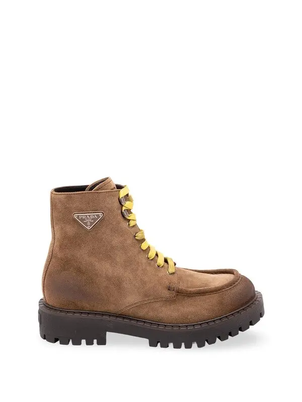 Prada Aged Suede Lace-up Ankle Boots
