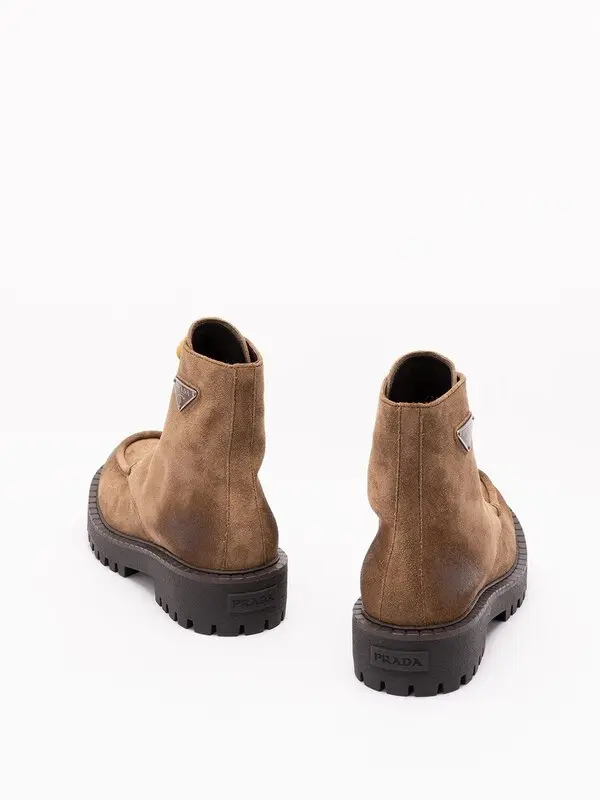 Prada Aged Suede Lace-up Ankle Boots