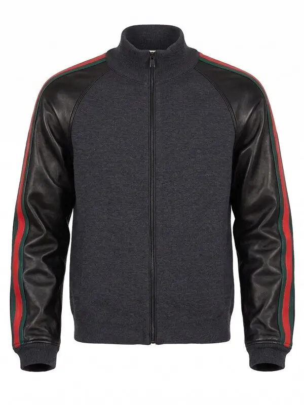 Gucci Wool Zip Jacket With Leather Sleeves - Multicolor