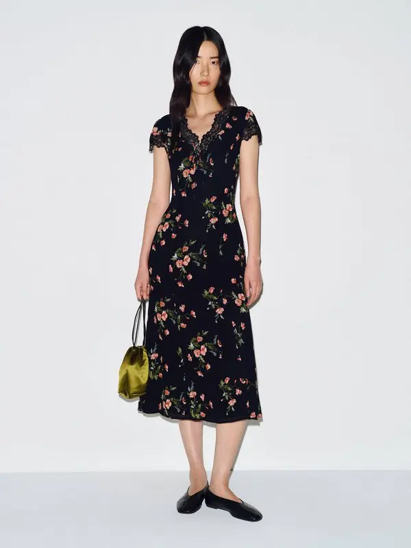 REFORMATION Tiffie Dress Lace - Black