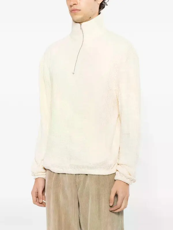 YOUNG N SANG Waffle-knit Quarter-zip Sweater