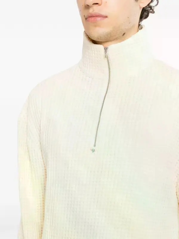 YOUNG N SANG Waffle-knit Quarter-zip Sweater