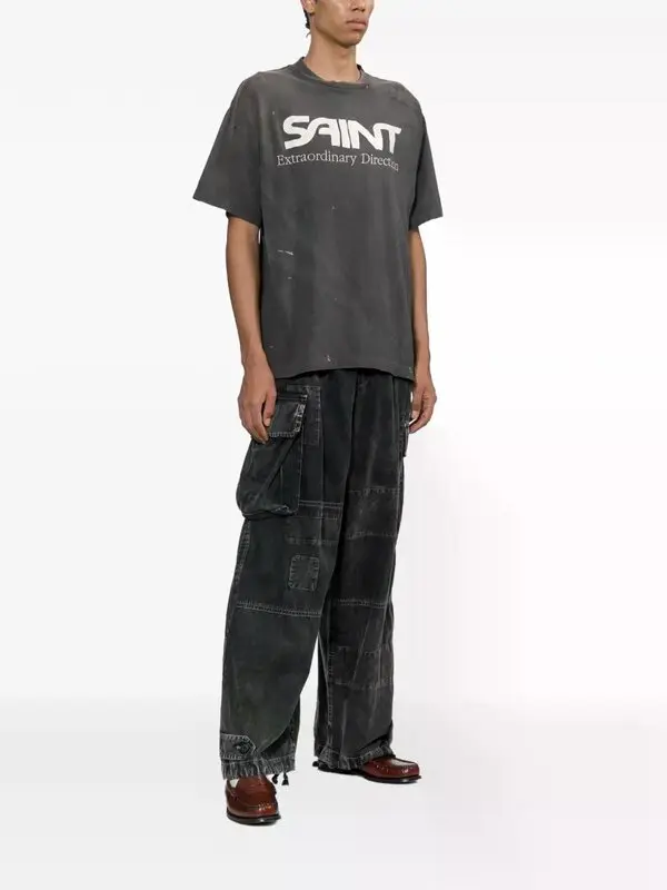 SAINT MXXXXXX Logo-print Distressed T-shirt