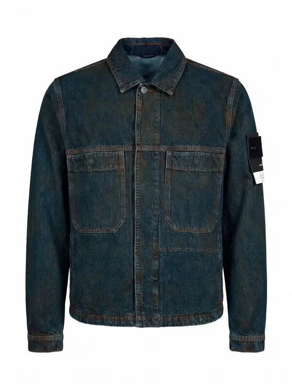 Stone Island Laser Pigment Indigo Denim` Biker Jacket