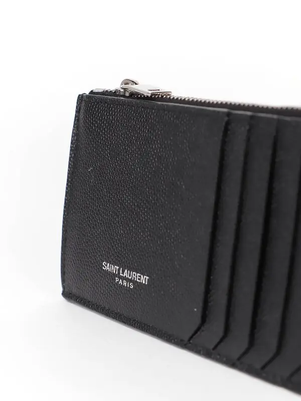 Saint Laurent Fragments Zipped Card Case In Grain De Poudre Leather