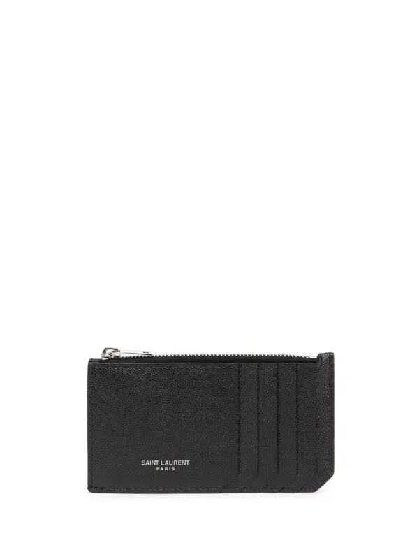 Saint Laurent Fragments Zipped Card Case In Grain De Poudre Leather - Multicolor