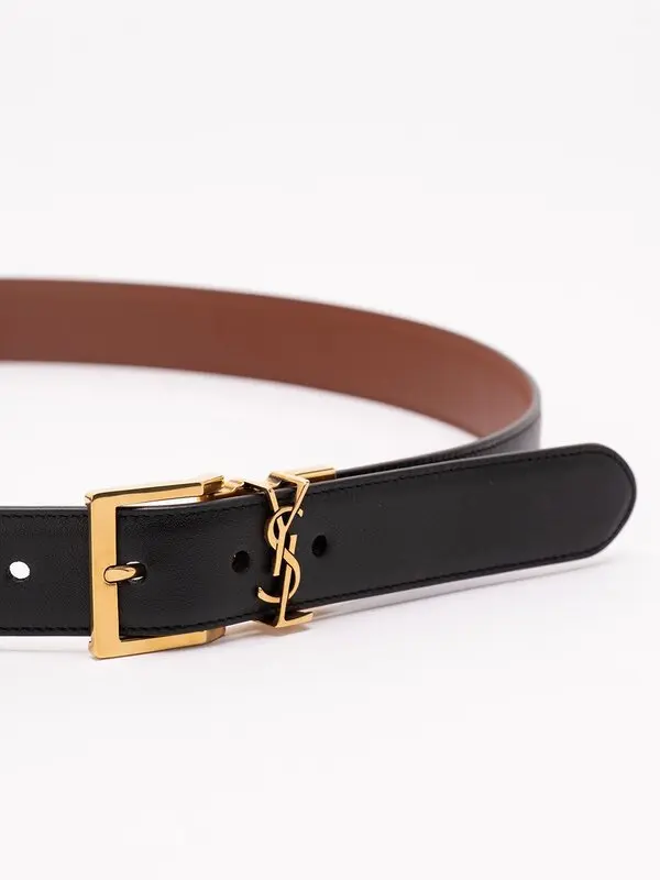 Saint Laurent Cassandre Vadim Reversible Belt In Smooth Leather
