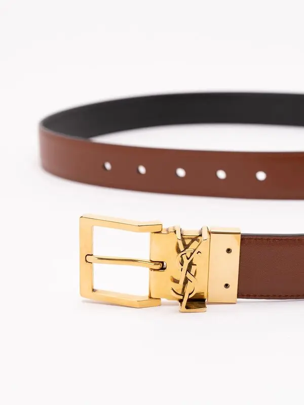 Saint Laurent Cassandre Vadim Reversible Belt In Smooth Leather