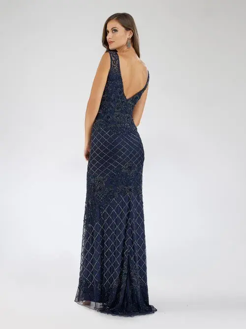 LARA NEW YORK Illusion Neckline Long Dress