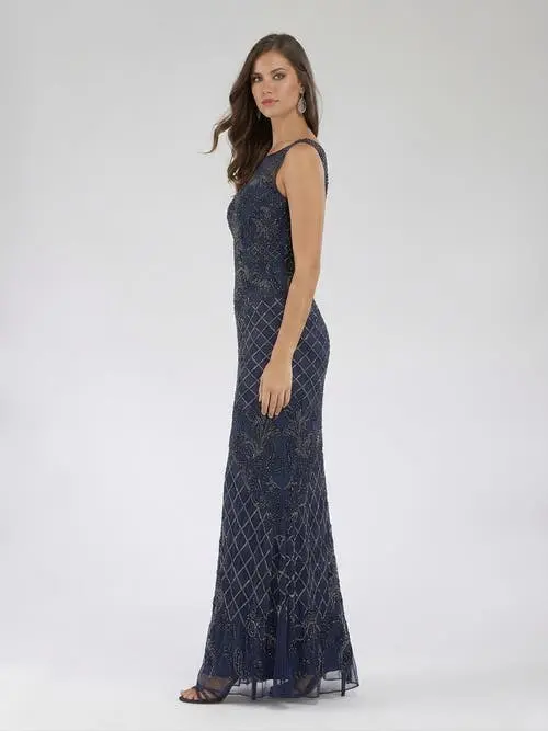 LARA NEW YORK Illusion Neckline Long Dress