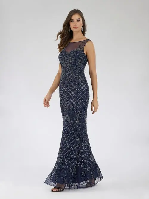 LARA NEW YORK Illusion Neckline Long Dress