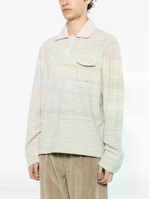 YOUNG N SANG Striped Long-sleeve Polo Shirt