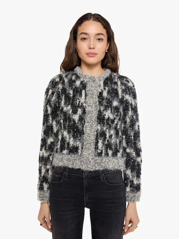 MOTHER The Padded Crop Cardigan Ivory Heather Grey Shirt - Black