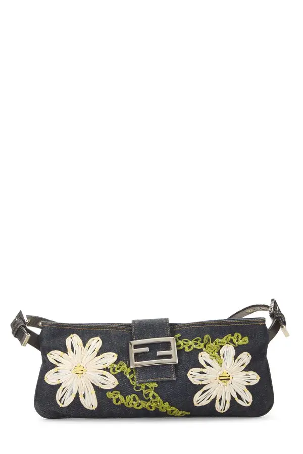 Fendi Embroidered Denim Shoulder Bag