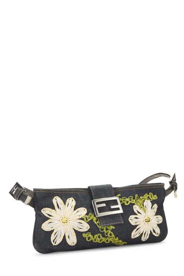 Fendi Embroidered Denim Shoulder Bag