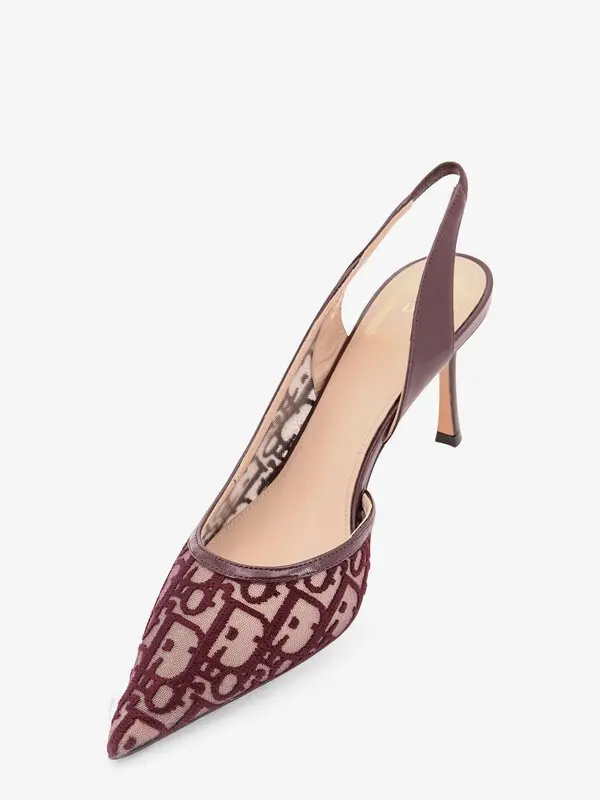 Dior Adiorable Slingback Mesh Decollete With Burgundy Oblique Embroidery - Multicolor