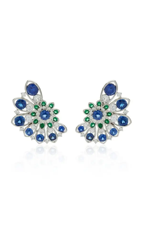 ANABELA CHAN Pinecone Rhodium Vermeil Multi-stone Earrings - Blue
