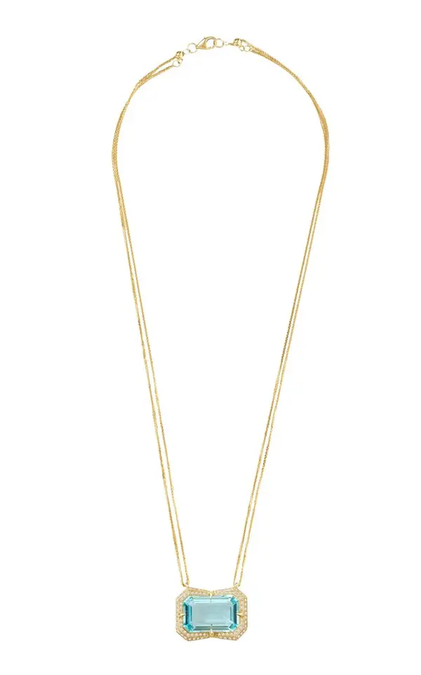 YI COLLECTION 18k Yellow Gold Aquamarine Diamond Supreme Necklace