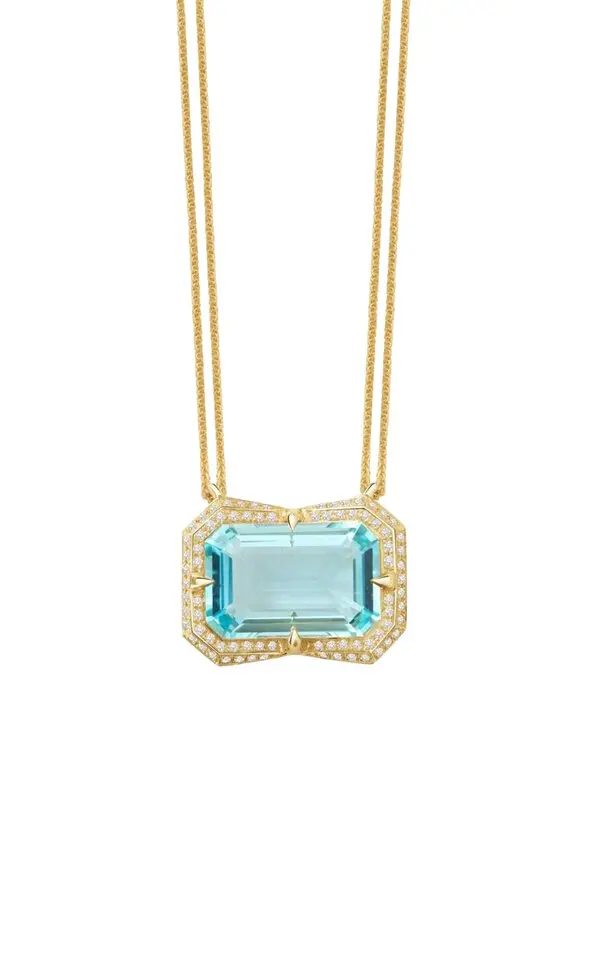 YI COLLECTION 18k Yellow Gold Aquamarine Diamond Supreme Necklace