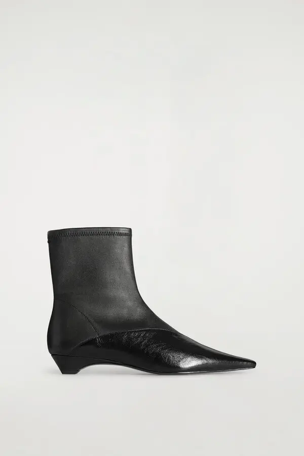 Cos Paneled Pointed Leather Wedge Ankle Boots