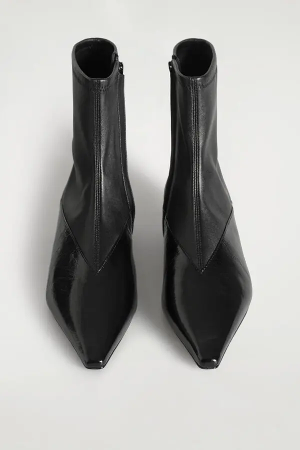 Cos Paneled Pointed Leather Wedge Ankle Boots