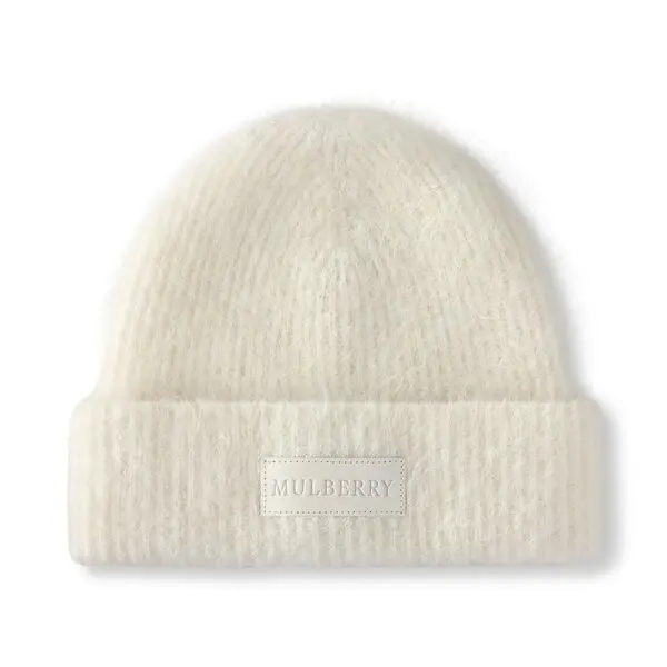 Mulberry Solid Mohair Beanie - Eggshell Wool Blend