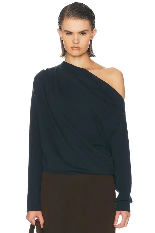 THE SEI Long Sleeve Asymmetric Drape Sweater In Navy