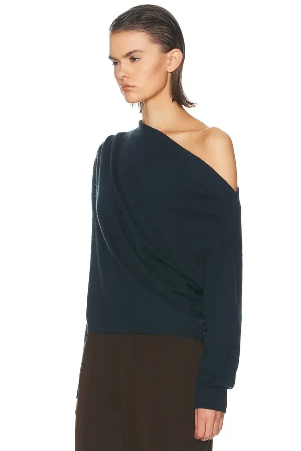 THE SEI Long Sleeve Asymmetric Drape Sweater In Navy