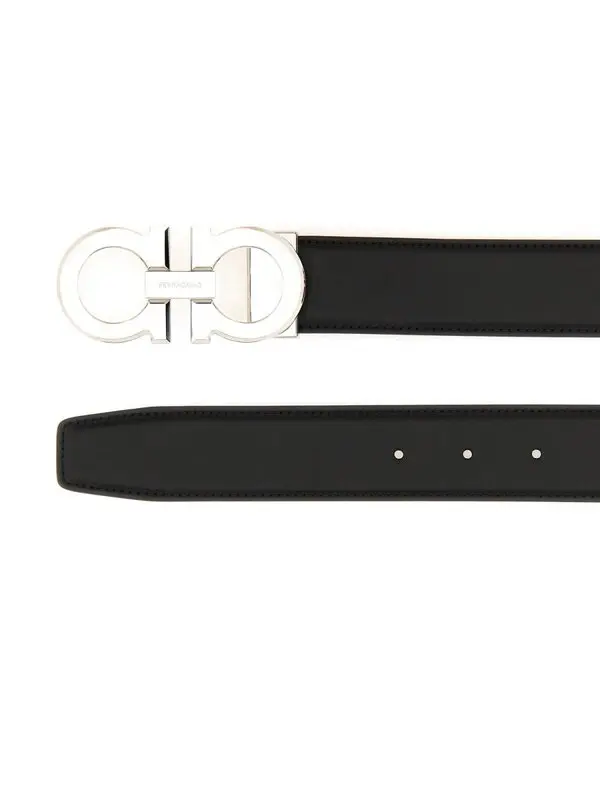 FERRAGAMO Cintura Gancini In Pelle - Black