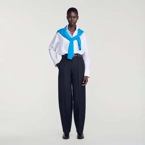 Sandro Barrel-leg Tweed Trousers - Black