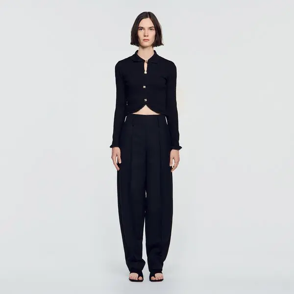 Sandro Smocked Shirt With Jewel Buttons