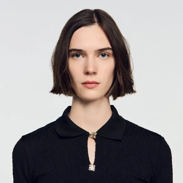 Sandro Smocked Shirt With Jewel Buttons