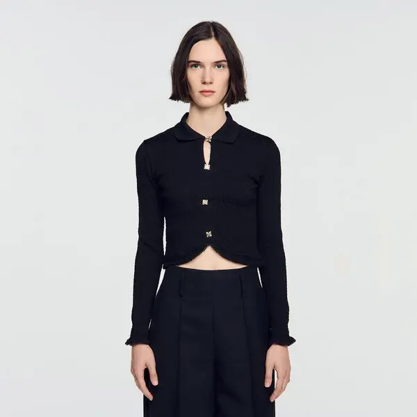 Sandro Smocked Shirt With Jewel Buttons