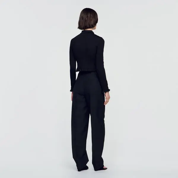 Sandro Smocked Shirt With Jewel Buttons