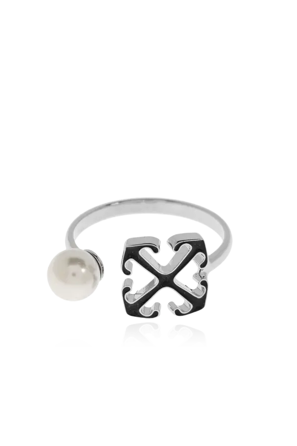 Off-White Ring With A Faux Pearl - Silver