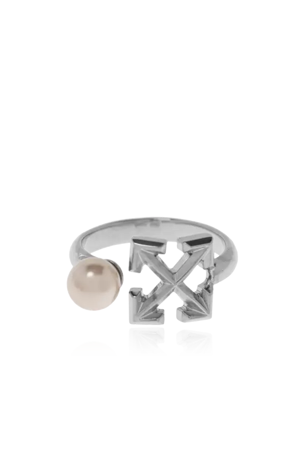 Off-White Artificial Pearl Ring - Silver