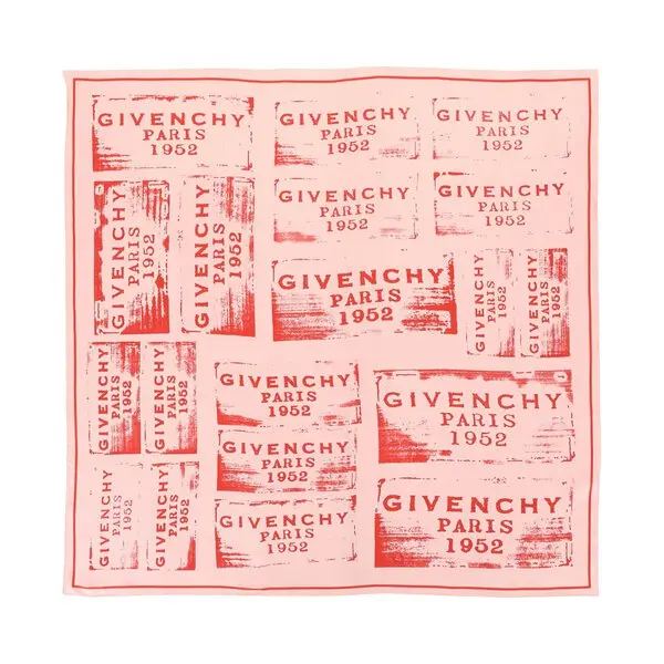 Givenchy Patchwork Stamp Silk Scarf 'light Vermillion