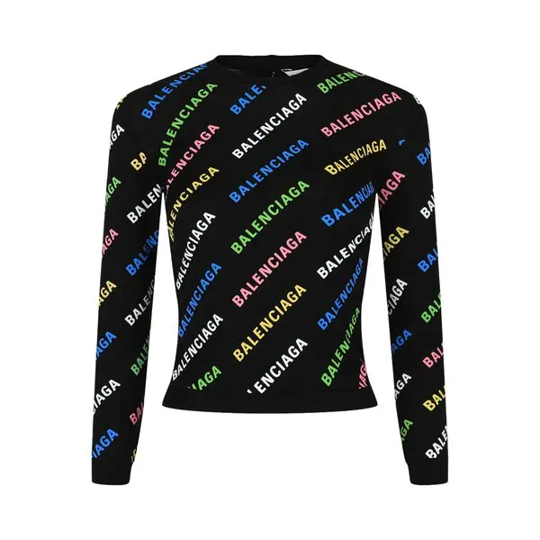 Balenciaga Allover Logo Cropped Sweater Multi - Black