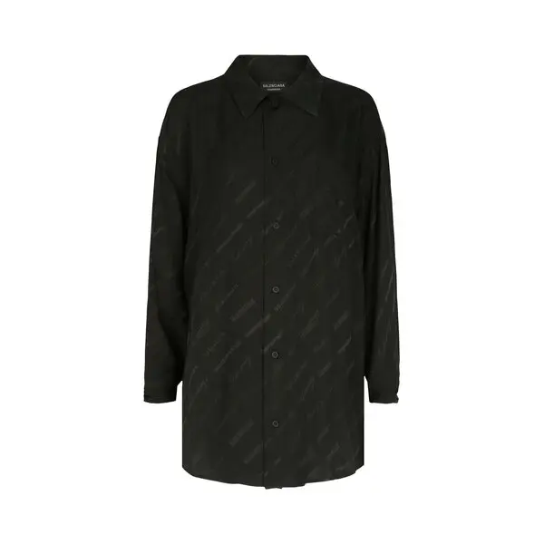 Balenciaga Minimal Logomania Long-sleeve Silk Shirt