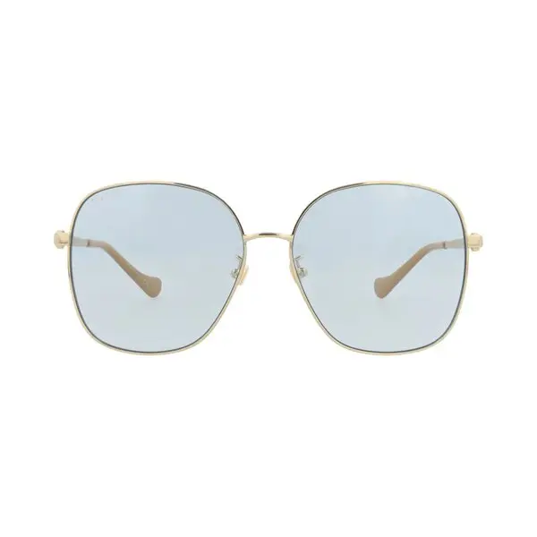 Gucci Square-frame Metal Sunglasses 'gold Gold Light Blue