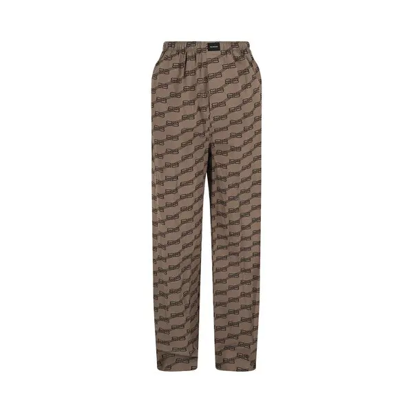 Balenciaga Bb Monogram Cotton Pajama Pants 'beige / Brown