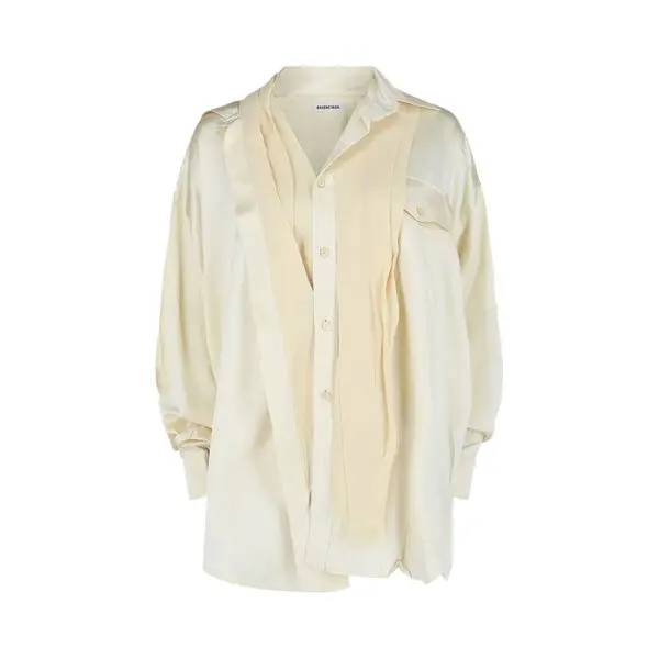 Balenciaga Patched Scarf Shirt In Fluid Satin 'ivory