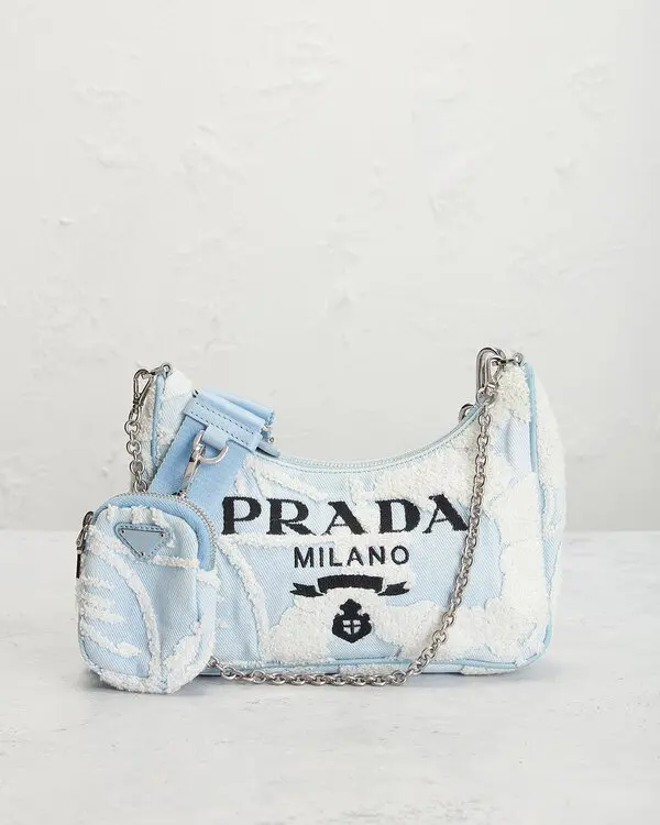 FWRD RENEW Prada Embroidered Drill Re-edition 2005 Shoulder Bag