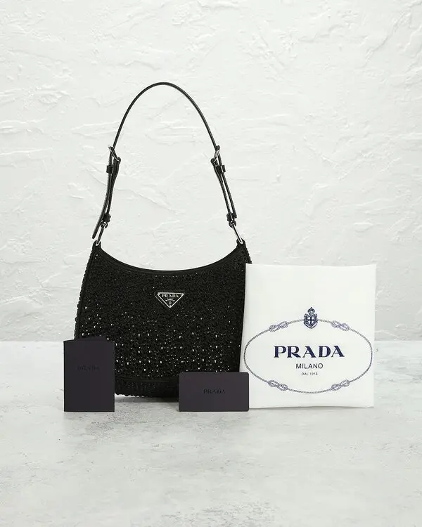 FWRD RENEW Prada Satin Embellished Cleo Shoulder Bag