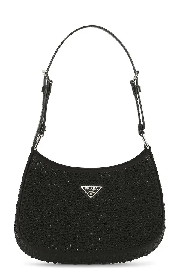 Prada Satin Embellished Cleo Shoulder Bag - Black