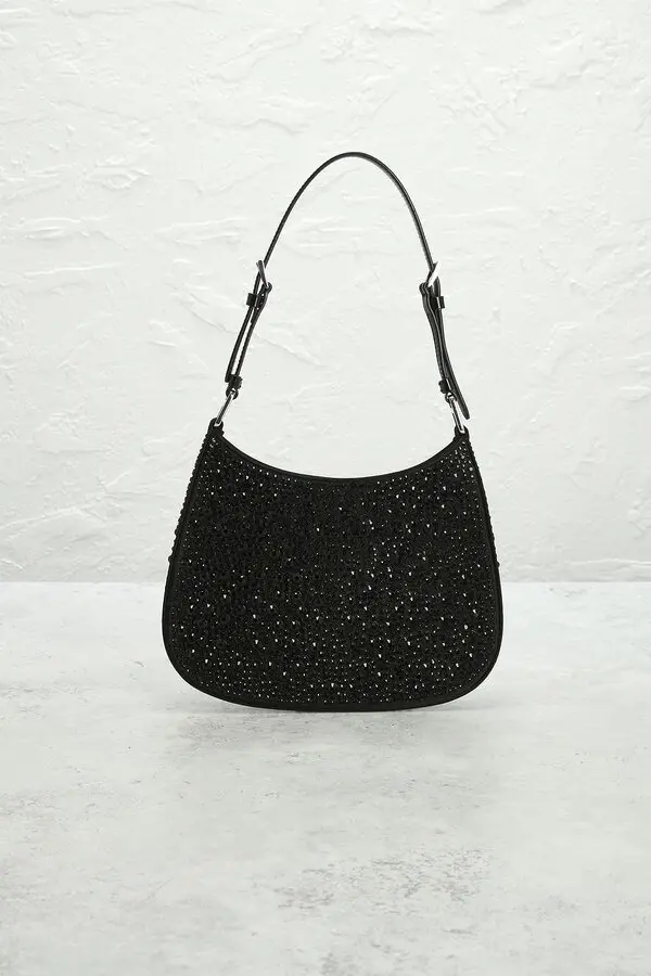 Prada Satin Embellished Cleo Shoulder Bag - Black