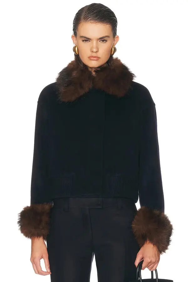 SELF-PORTRAIT Wool Fur Trim Jacket