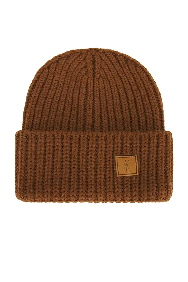 Saint Laurent Beanie In White - Camel