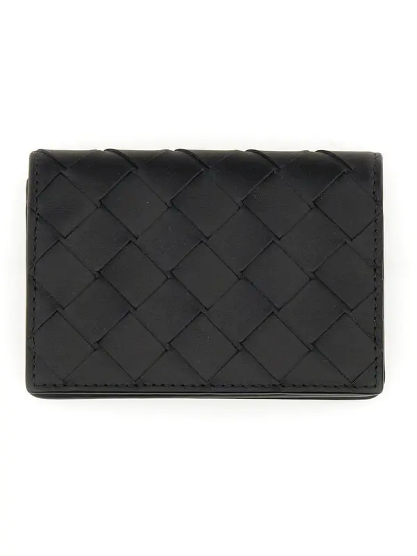Bottega Veneta Porta Biglietti Da Visita Intrecciato - Black