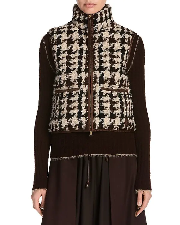 Moncler Emotionnalite Tweed Down Zippered Vest - Light Beige